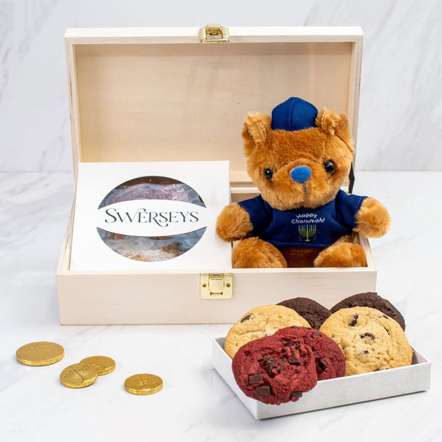 Happy Hanukkah Teddy Bear & Cookies Gift Set – Gourmet Kosher Gift Baskets