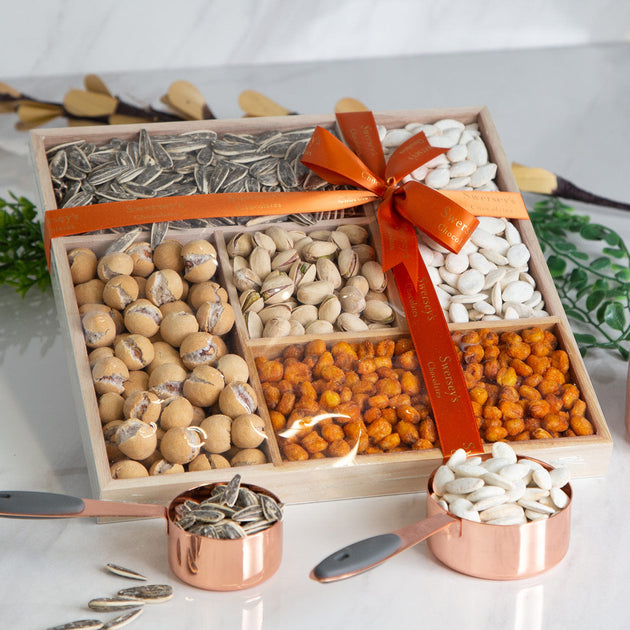Assorted Elegance Nut & Seed Gourmet Wood Gift Tray – Gourmet Kosher ...