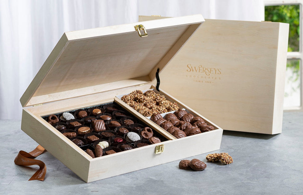 Designer Wood Large Chocolate Gift Box – Gourmet Kosher Gift Baskets